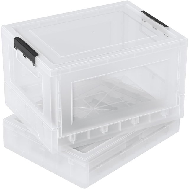 4 Packs Clear Plastic Collapsible Storage Boxes, Folding Plastic ...