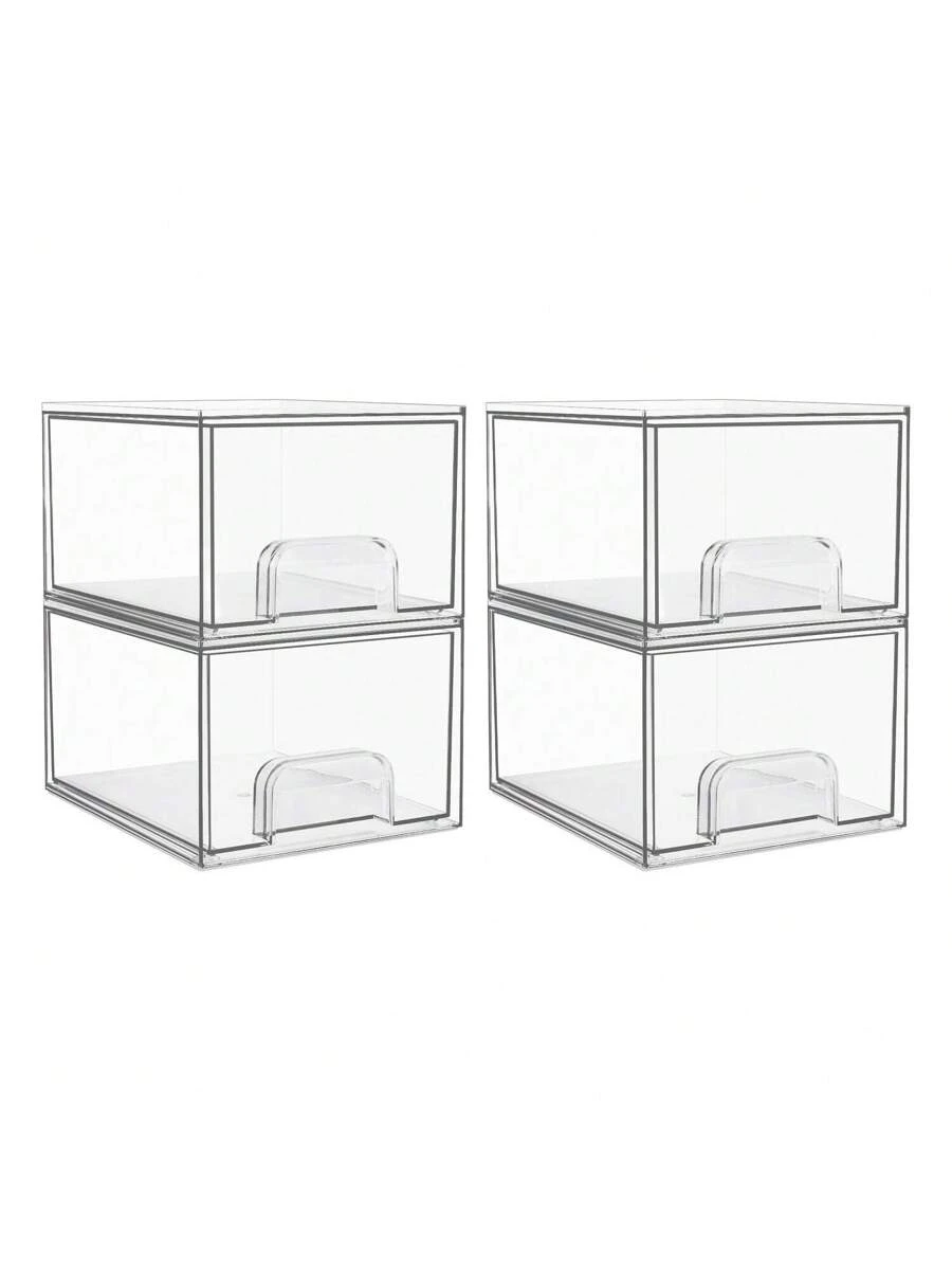 4 Packs Clear Stackable Storage Drawers, 4.4'' Tall Acrylic Bathroom ...