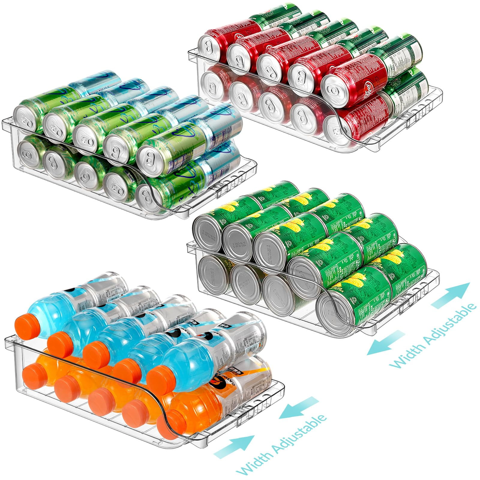 4 Packs Clear Width Adjustable Soda Can Organizer for Refrigerator ...