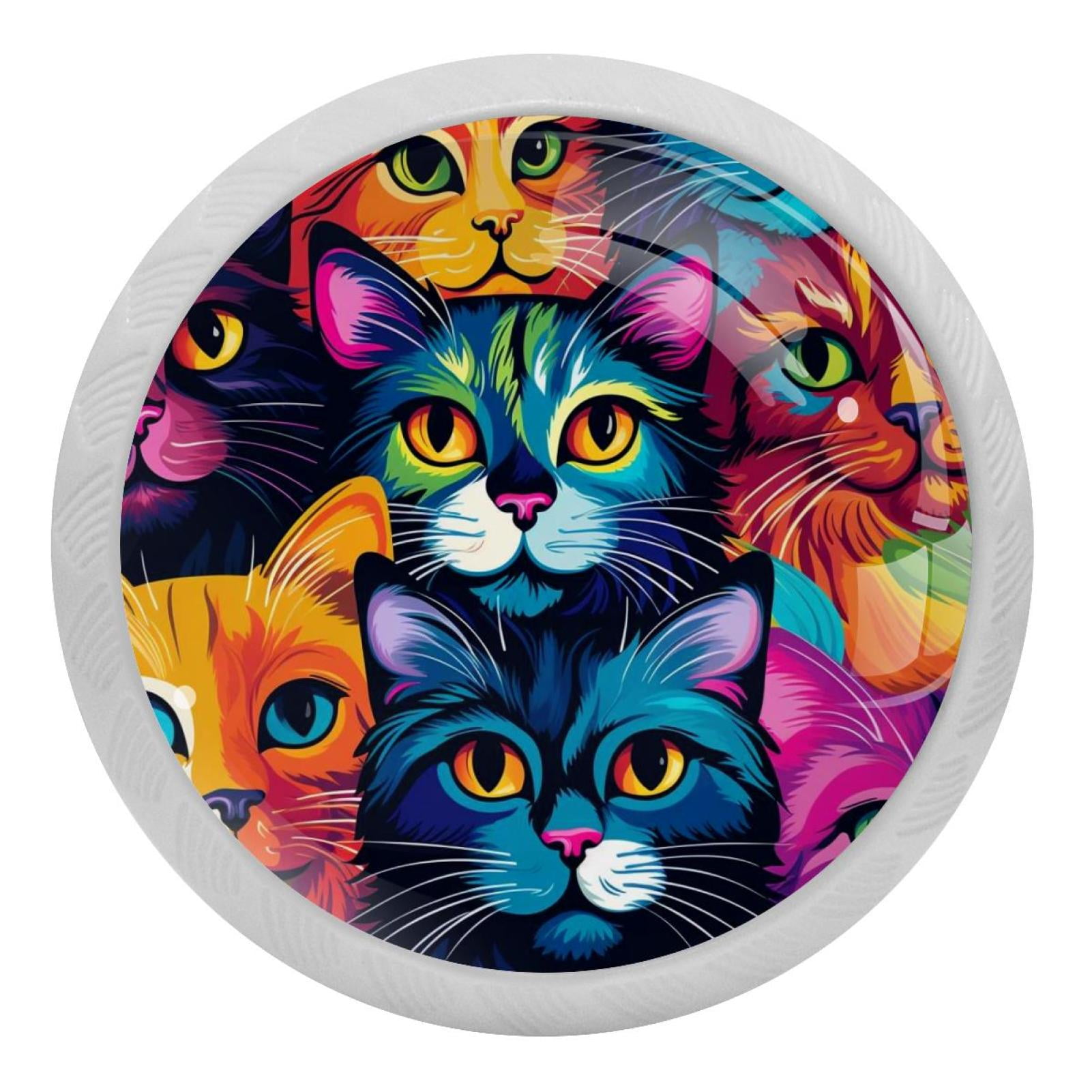4 Packs Colorful Seamless Cats Fluorescence Crystal Glass Cabinet Knobs ...