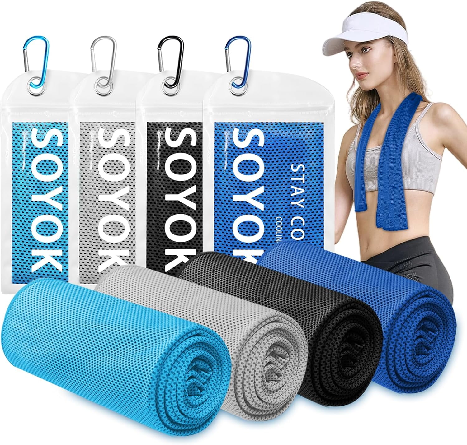 4 Packs Cooling Towels, 40" x 12" Microfiber Cooling Towels for Neck ...