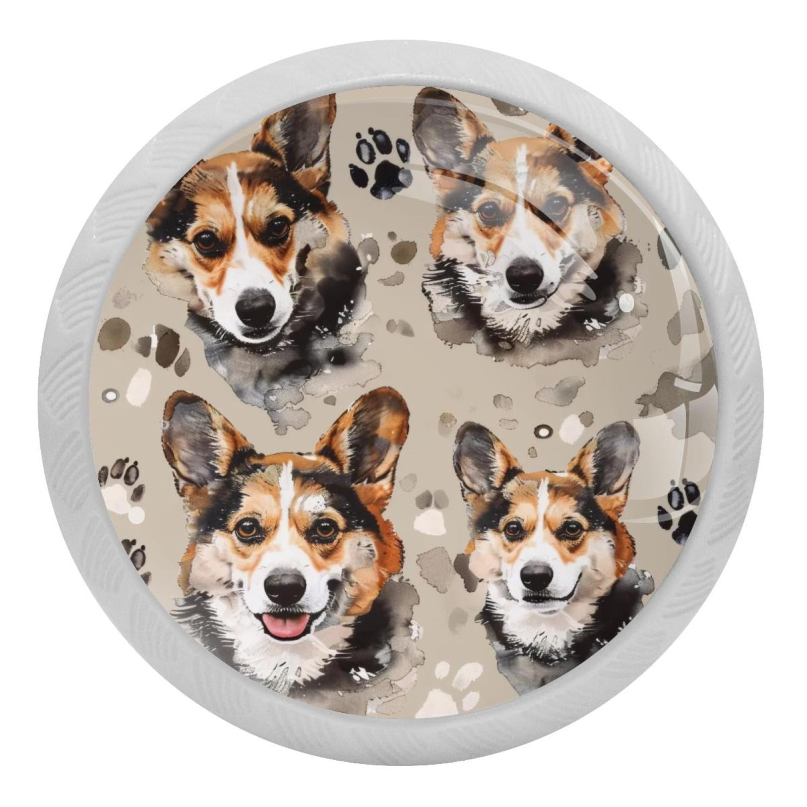 4 Packs Corgi Dogs Pawprints Crystal Glass Cabinet Knobs Drawer Handles ...