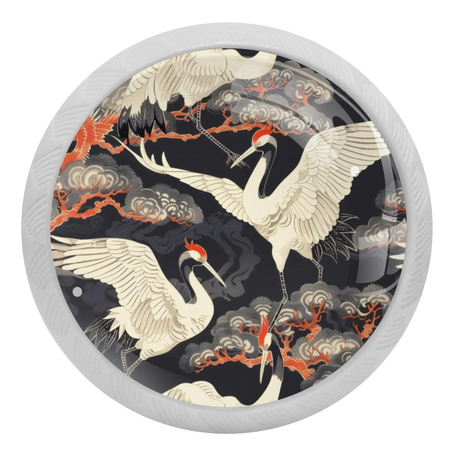 4 Packs Cranes on Pine Tree Crystal Glass Cabinet Knobs Drawer Handles ...