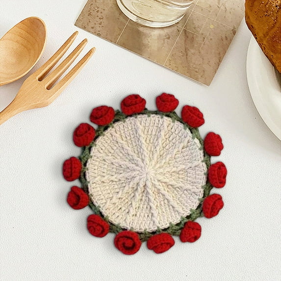 4 Packs Crochet Flower Coasters Handwoven Wool Placemats Set for Table ...