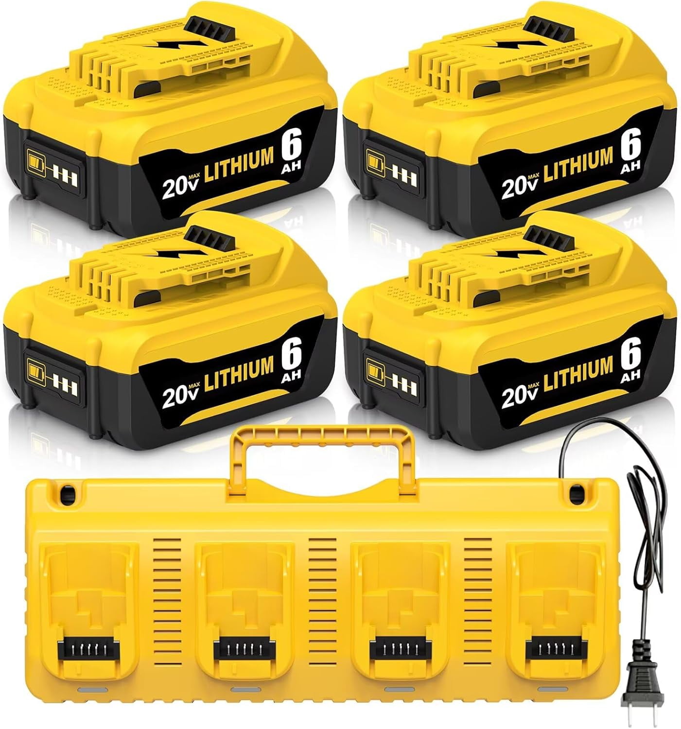 4 Packs DCB206 6.0Ah Replacement for 20V Max Battery and 4-Port Charger ...