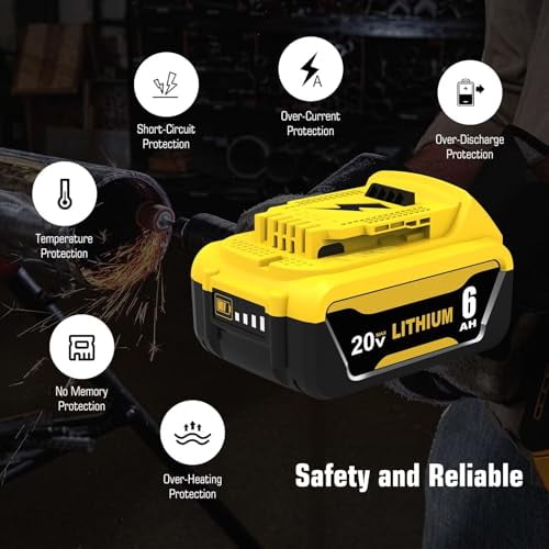4 Packs DCB206 6.0Ah Replacement for Dewalt 20V Max Battery and 4-Port Charger Compatible with ...