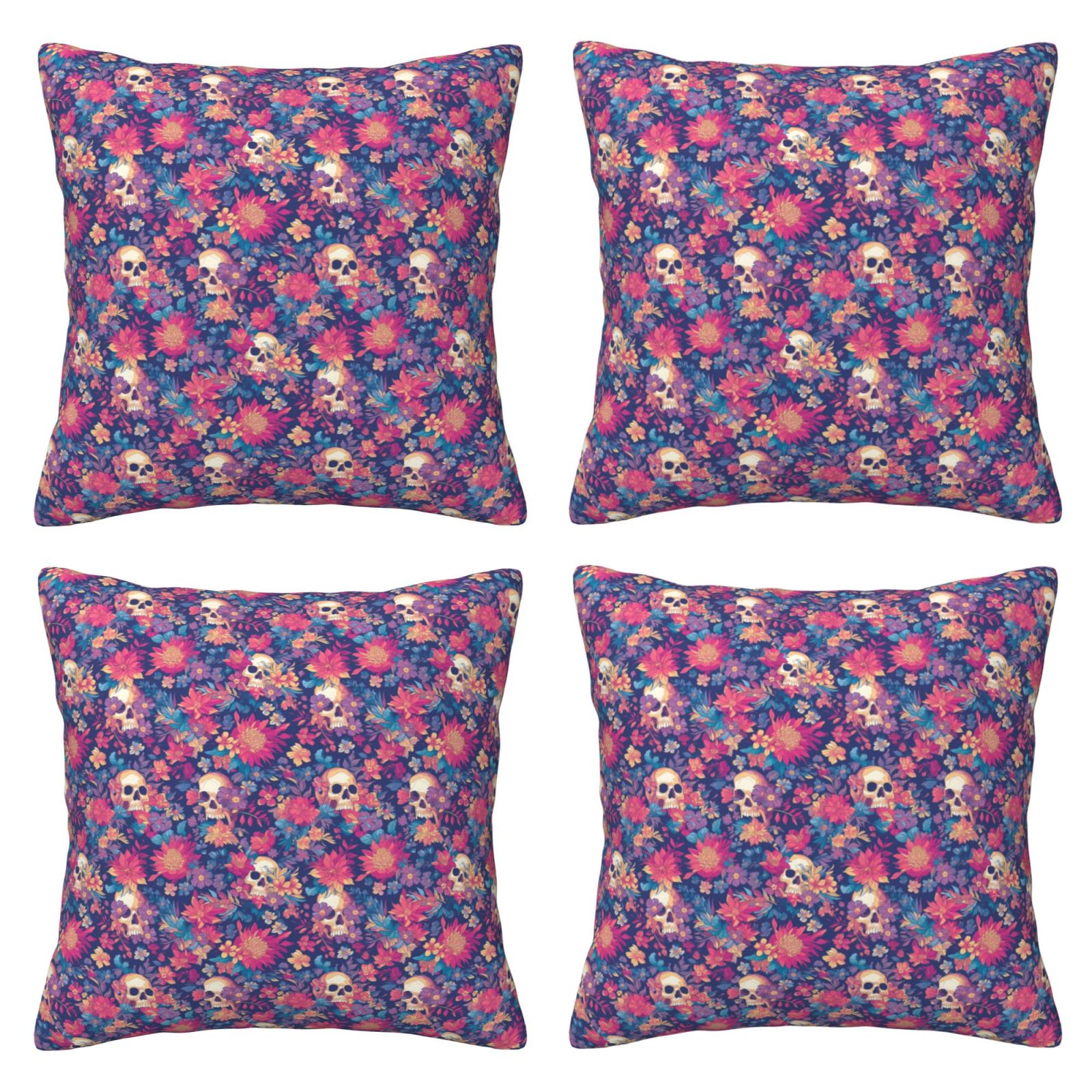 4 Packs Decorative Throw Pillow Covers, Skull colorful flower daisy ...