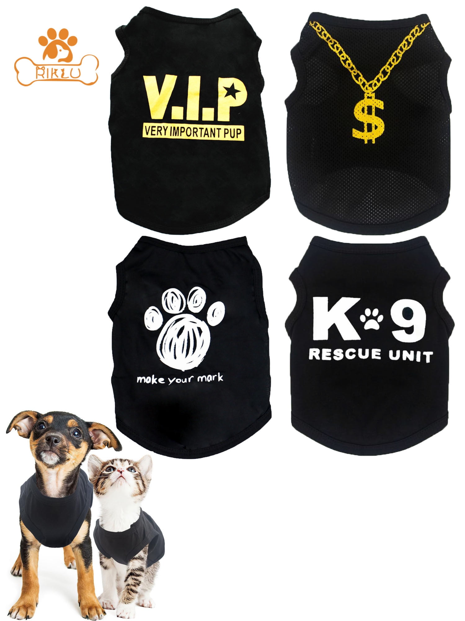 4 Packs Dog Shirts for Small Dog, Riklu Pet T-Shirts Clothes Vest for ...