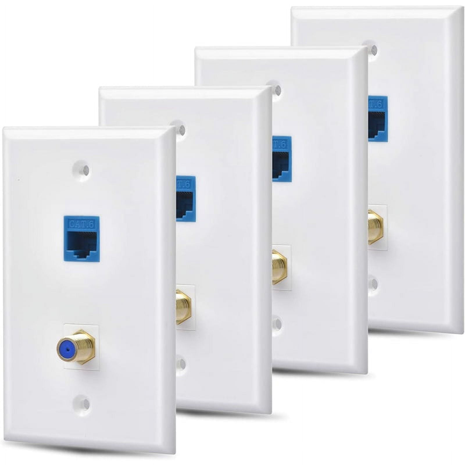 4 Packs Ethernet Coax Wall Plate Outlet with 1 Cat6 Port and 1 Gold ...