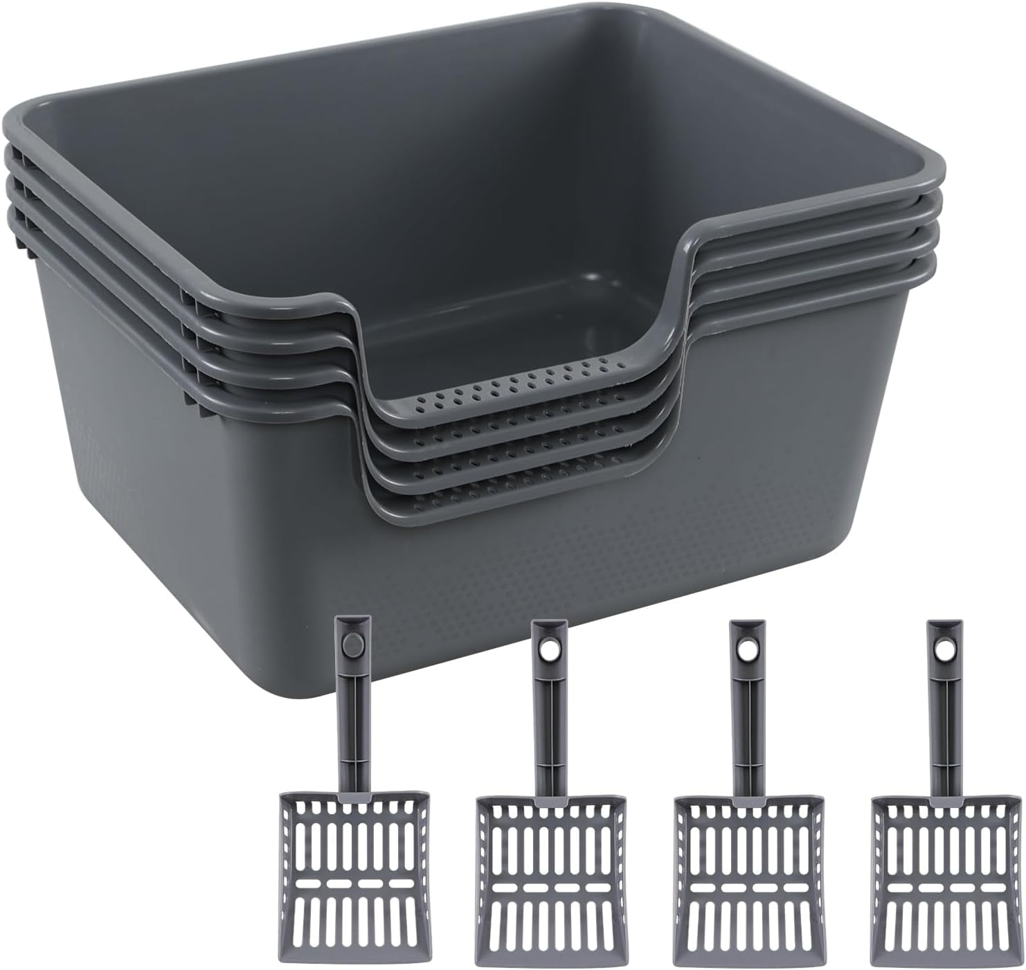 4 Packs Extra Large Cat Litter Box, Open Top Litter Box for Multi-Cat ...