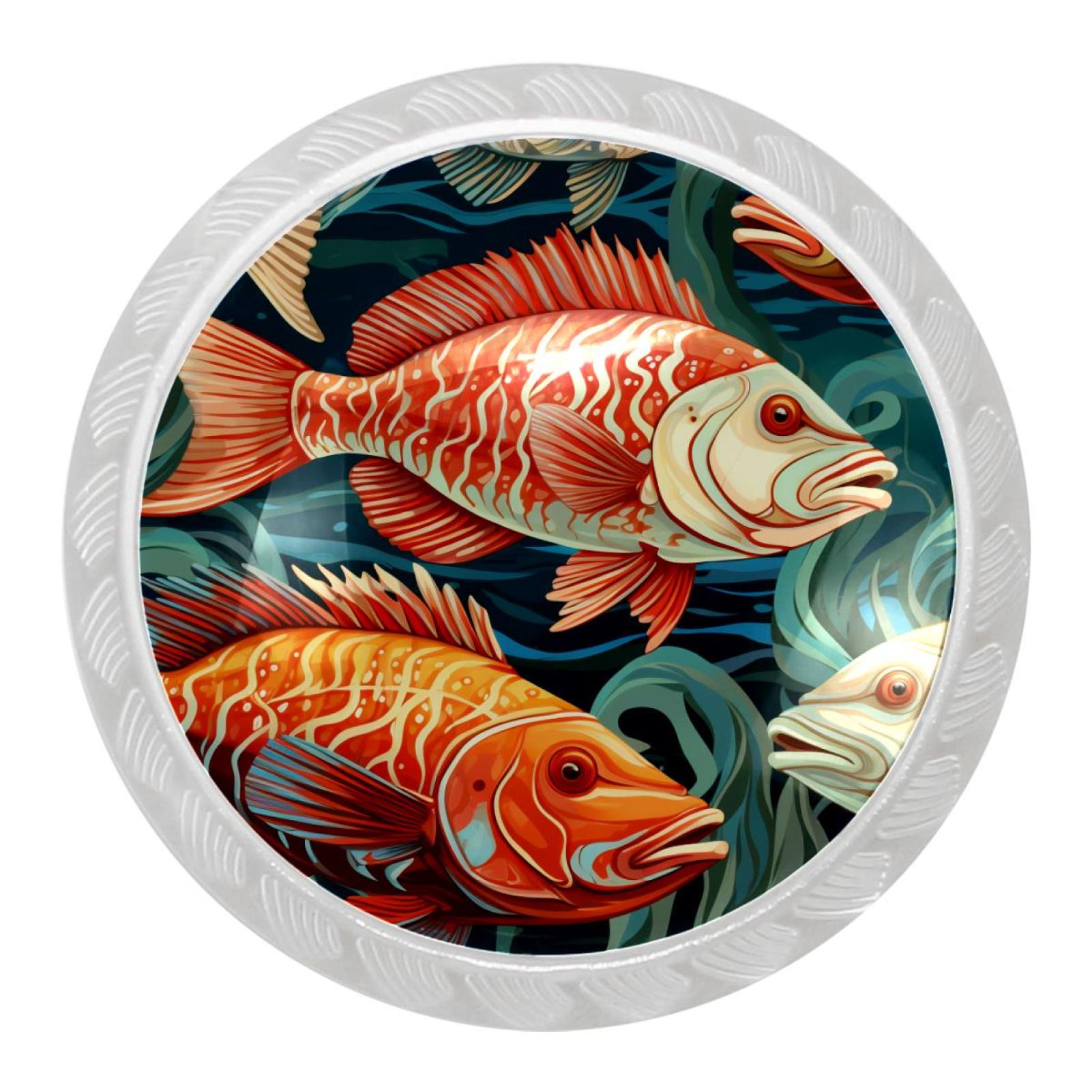 4 Packs Fish Kitchen Cabinet Knobs for Dresser Drawers, Cabinet ...