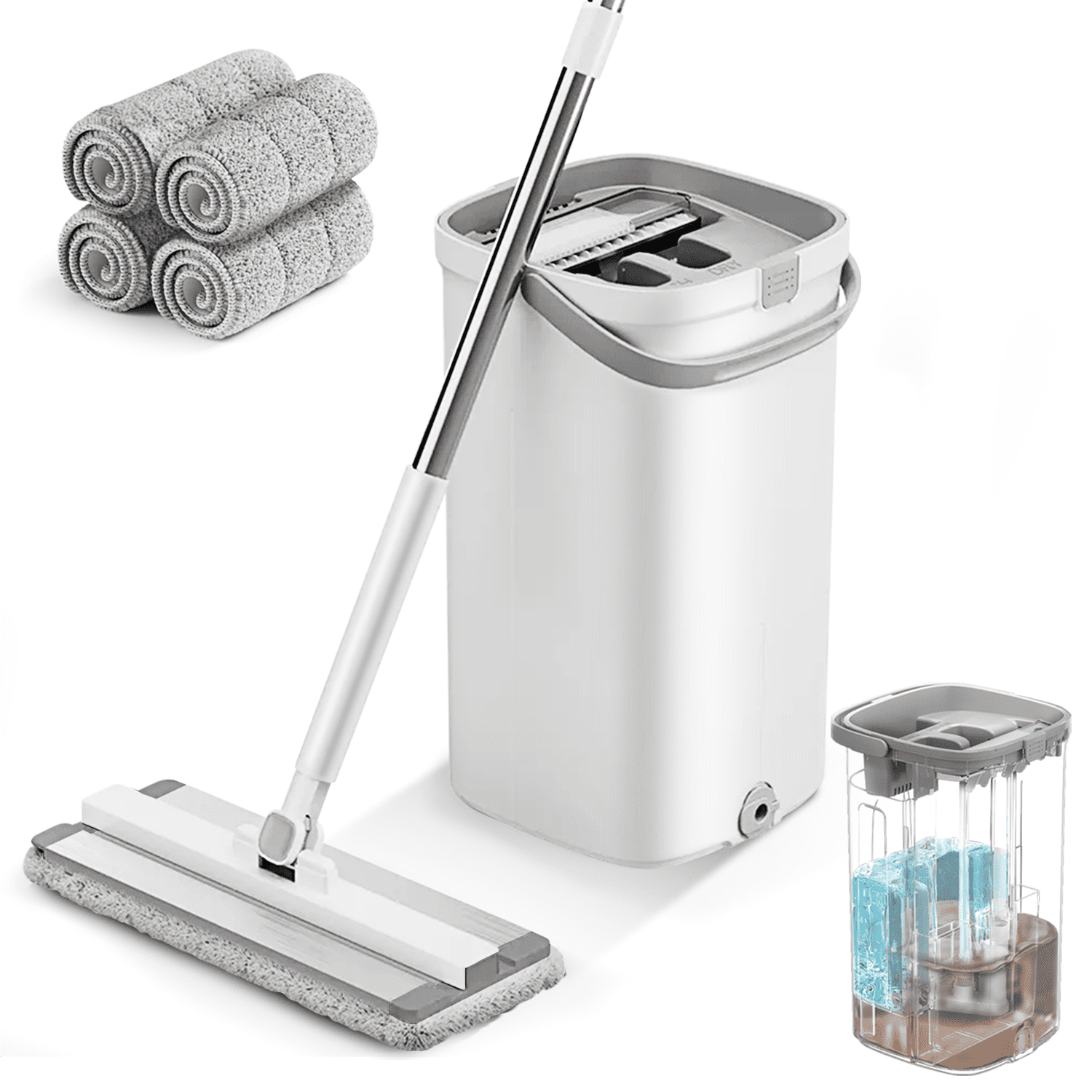 4 Packs Flat Spin Mop and Bucket Set with Wringer ,System of Separates ...