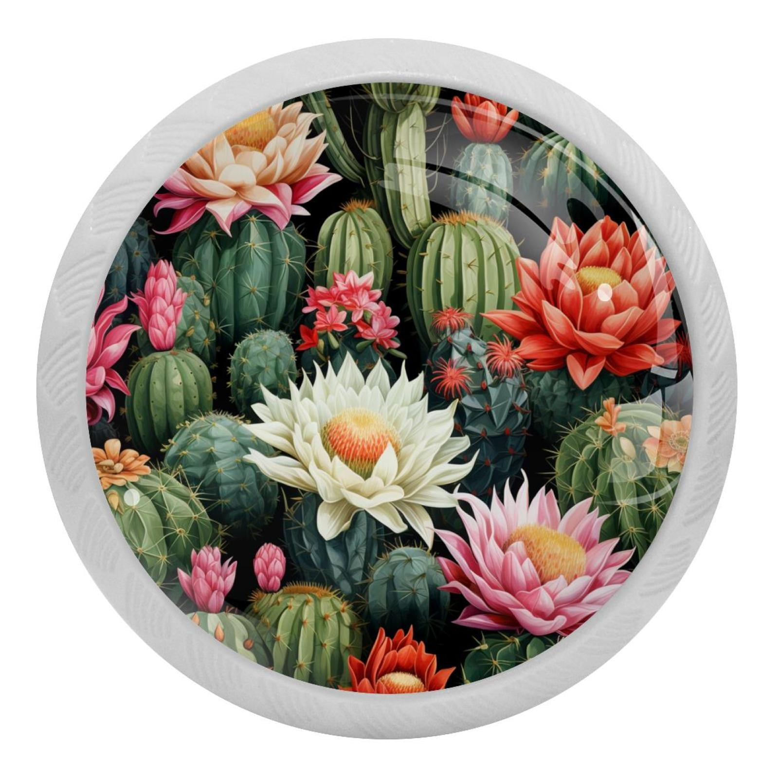 4 Packs Flowering Green Cactus Fluorescence Crystal Glass Cabinet Knobs ...
