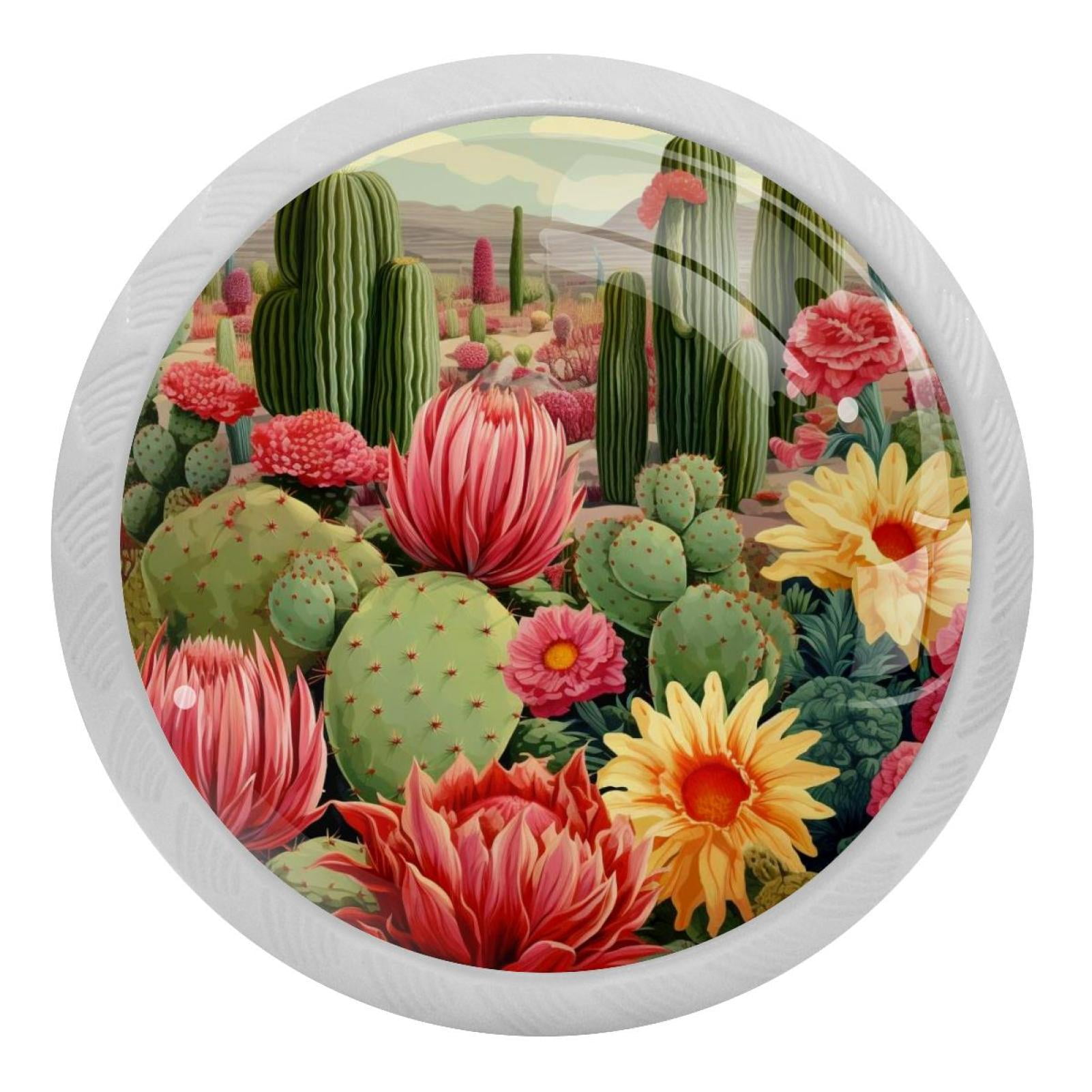 4 Packs Flowering Green Cactus Fluorescence Crystal Glass Cabinet Knobs ...