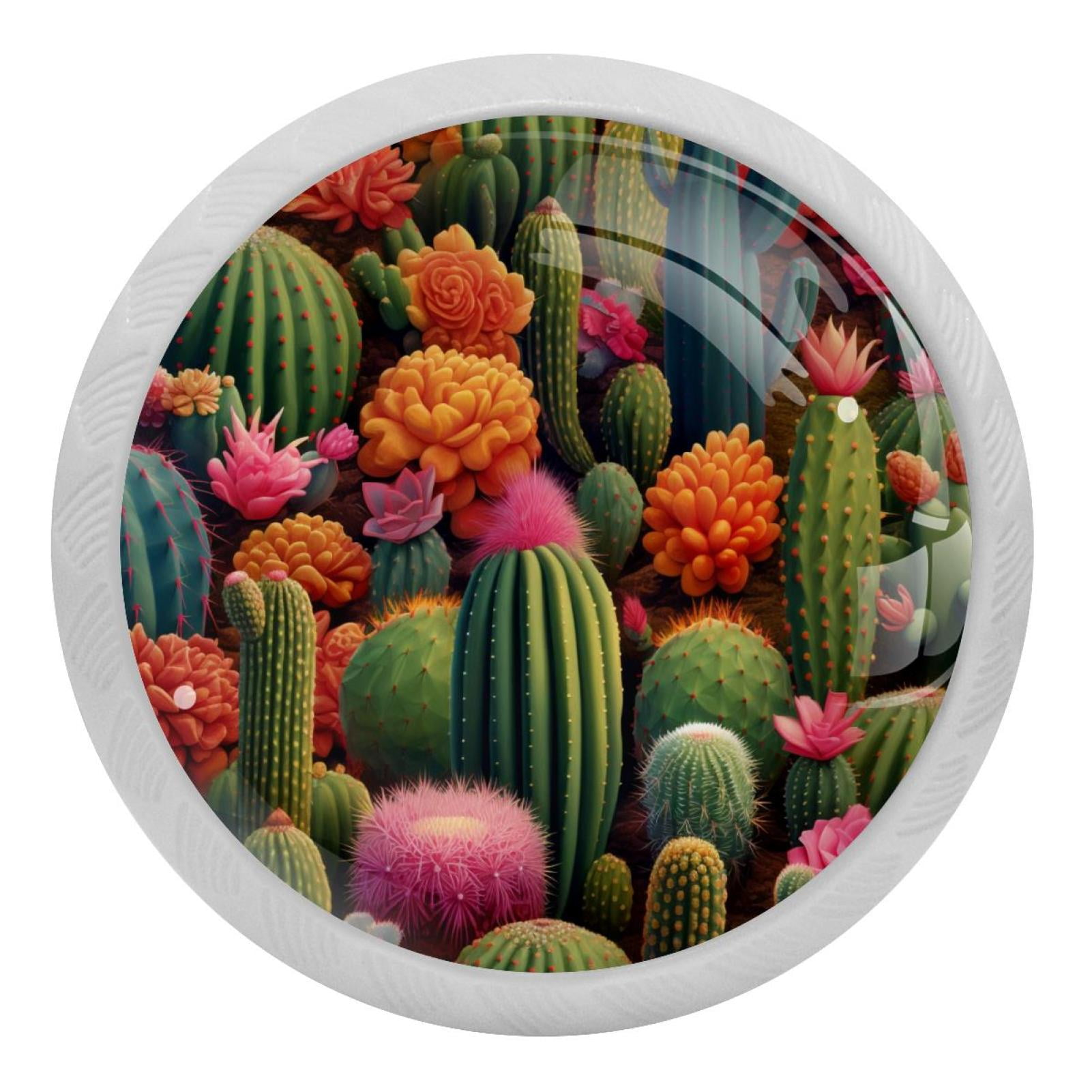 4 Packs Flowering Green Cactus Fluorescence Crystal Glass Cabinet Knobs ...