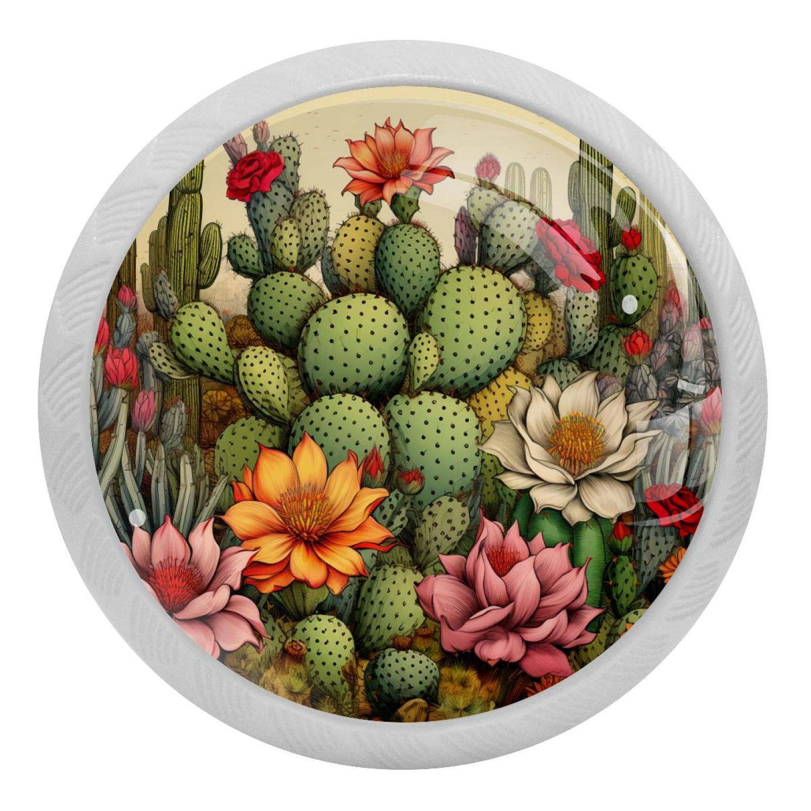 4 Packs Flowering Green Cactus Fluorescence Crystal Glass Cabinet Knobs ...