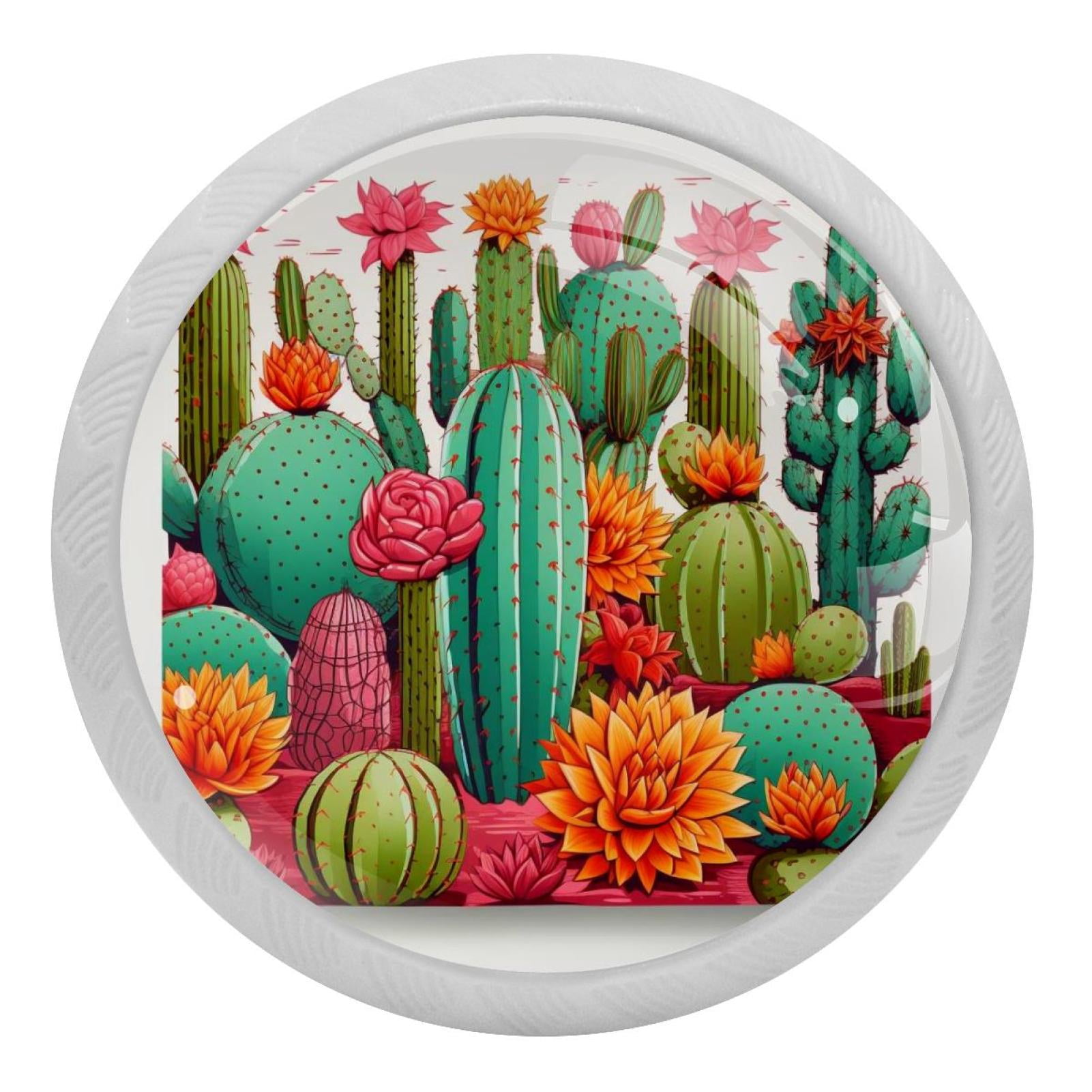 4 Packs Flowering Green Cactus Fluorescence Crystal Glass Cabinet Knobs ...