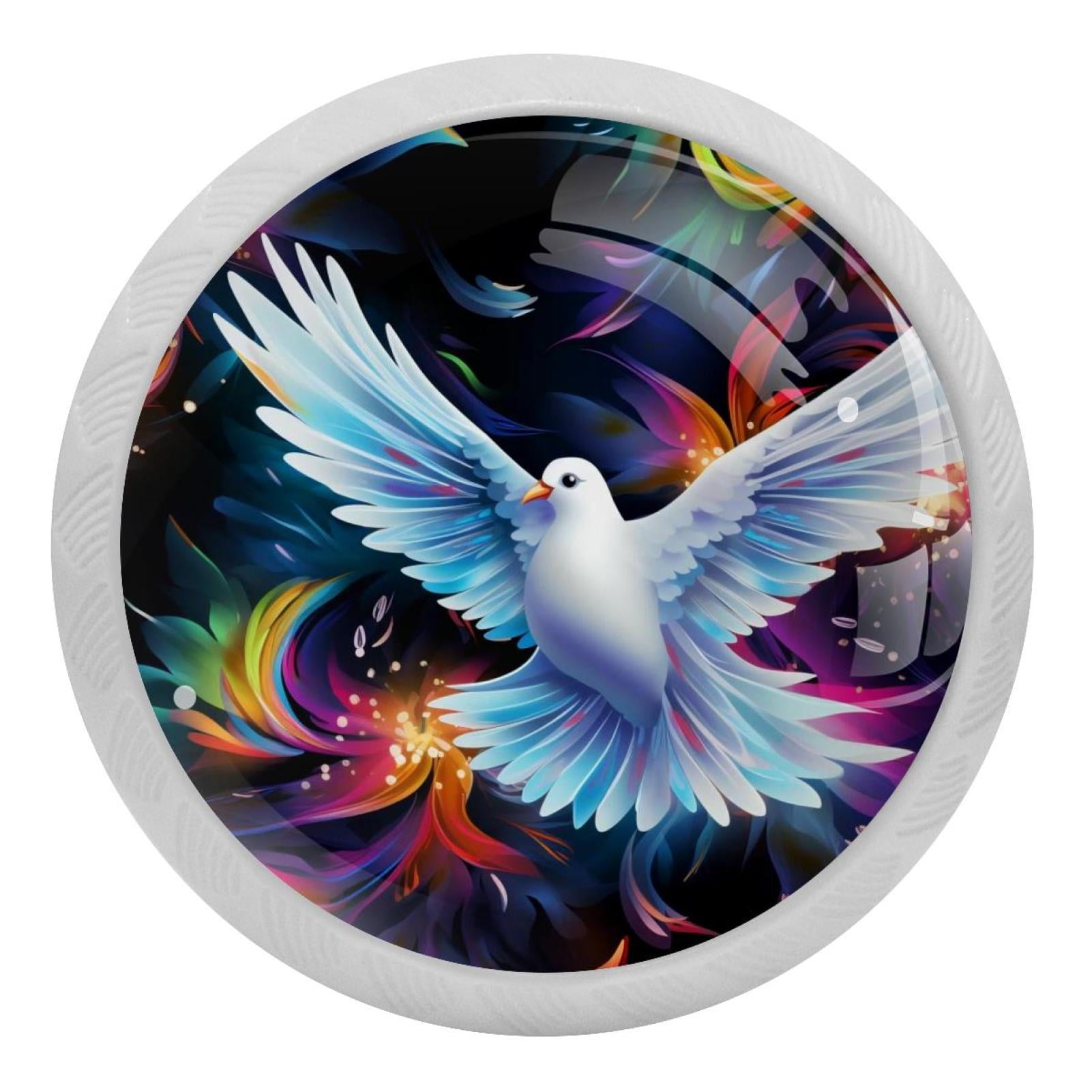 4 Packs Flying Pigeon on Colorful Flower Fluorescence Crystal Glass ...
