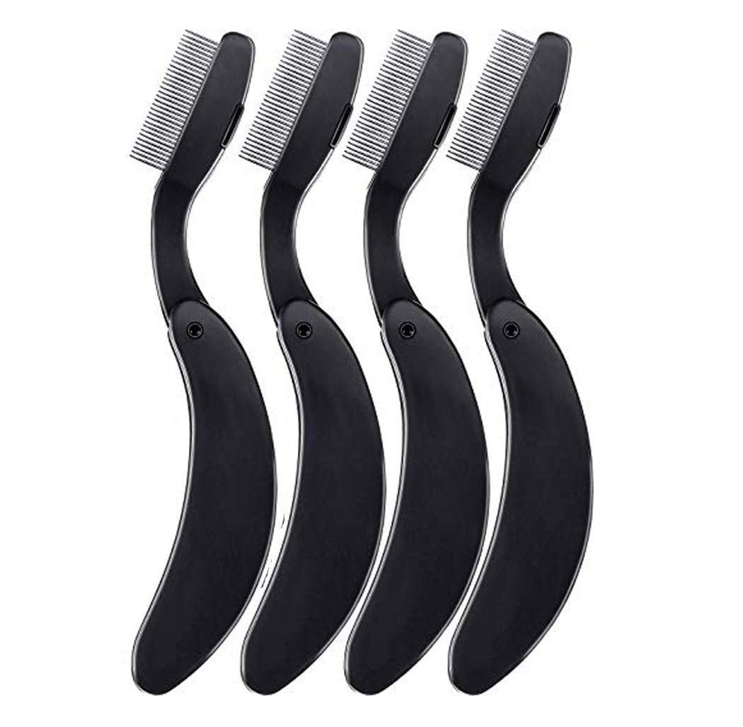 4 Packs Folding Eyelash Comb, Stainless Steel Teeth Eyebrow Comb ...