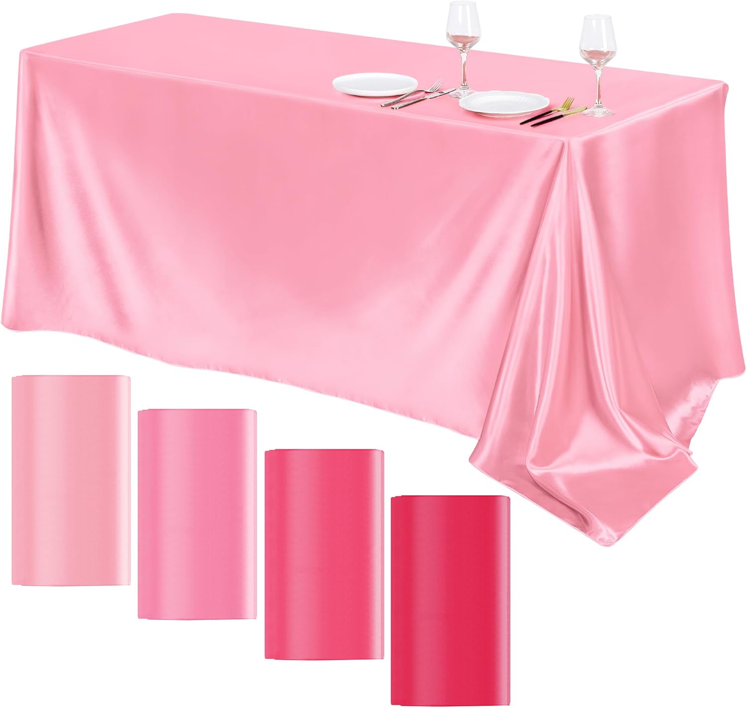 4 Packs Gradient Pink Satin Tablecloth 102 x 58 Inch Overlay Satin ...