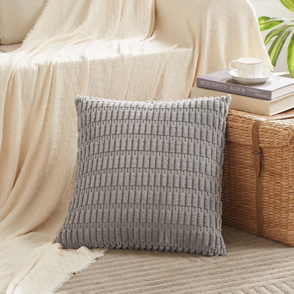 4 Packs Grey Decorative Throw Pillow Covers 18x18 Inch for Living Room ...
