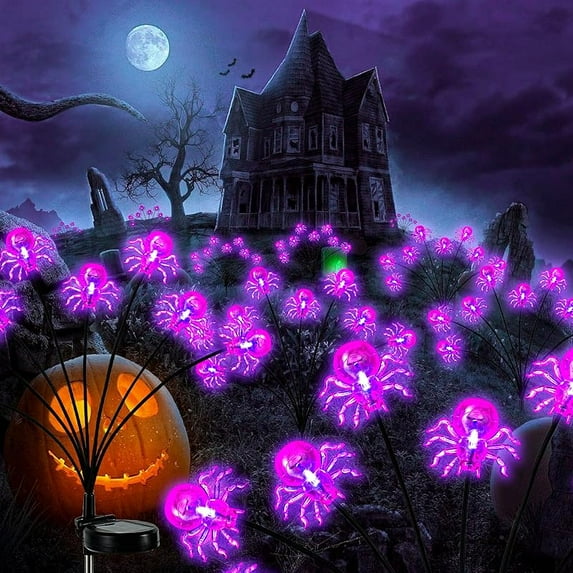 4 Packs Halloween Decorations Outdoor Scary Sloar Spider Lights,32LED ...