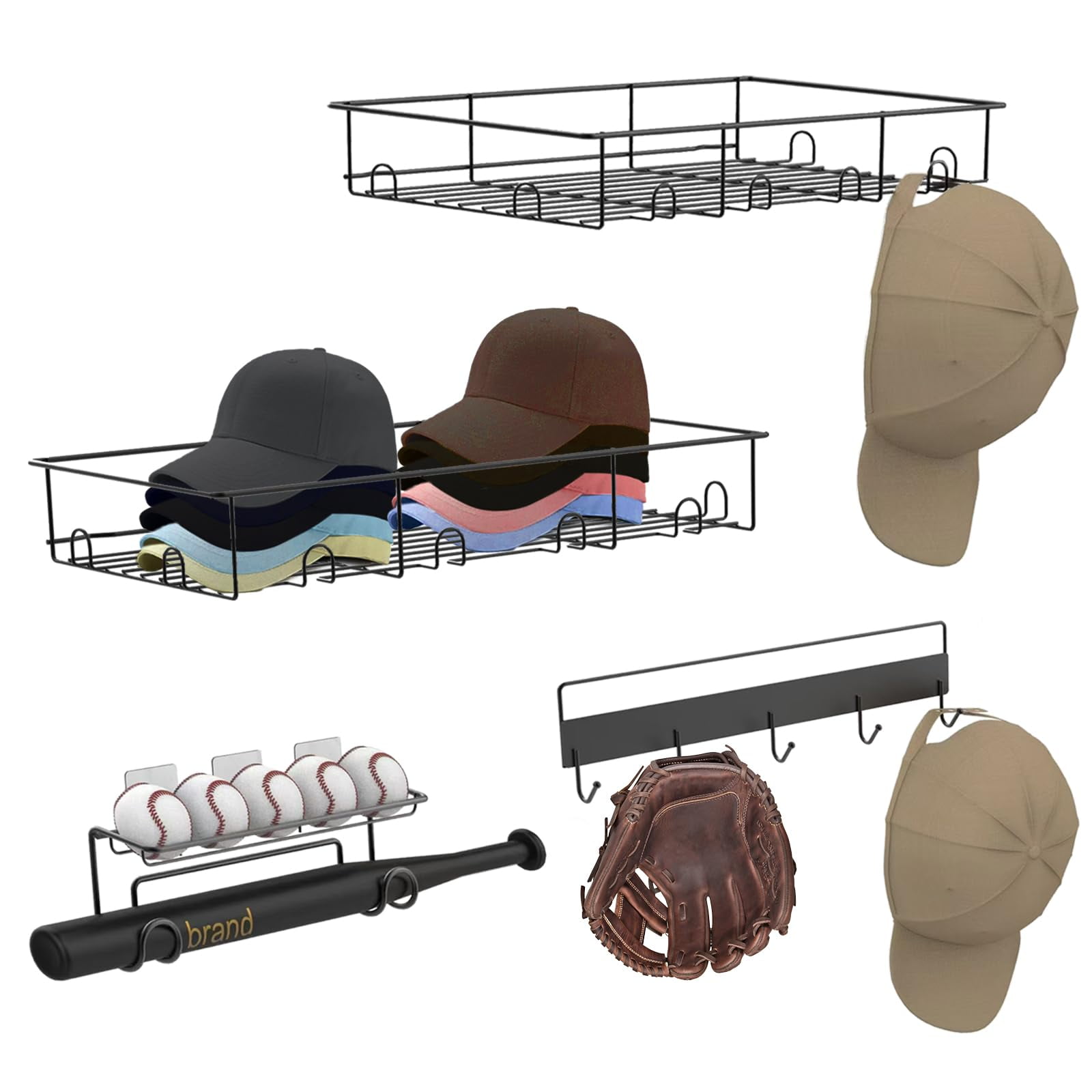 4 Packs Hat Organizer for Baseball Caps for Wall, Hat Rack Holds 50 ...