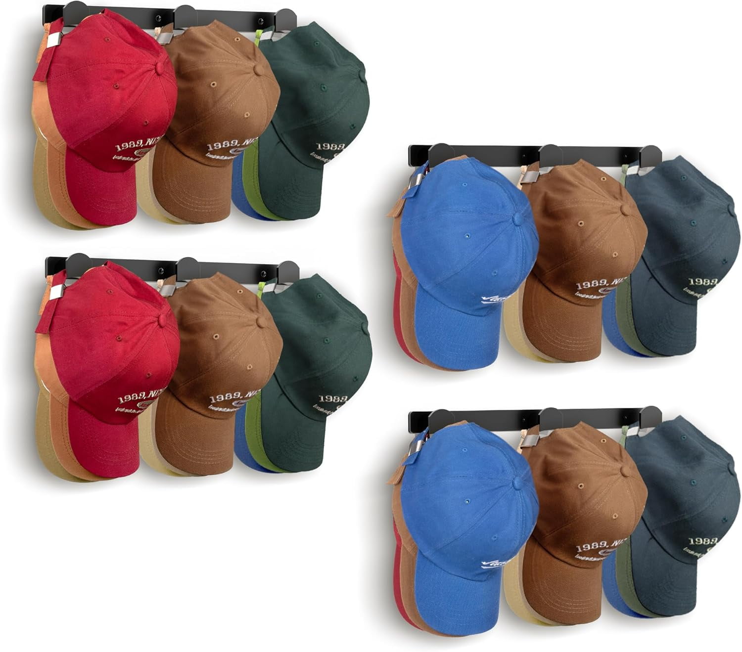 4 Packs Hat Rack for Wall, Hat Organizer for Baseball Caps Holds 36 ...