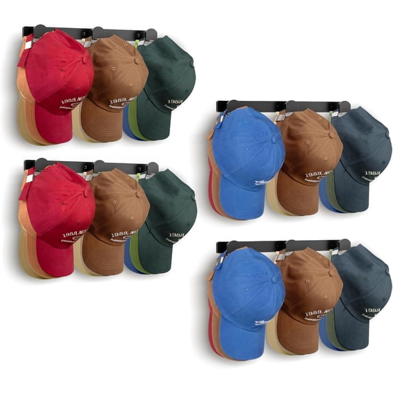 4 Packs Hat Rack for Wall, Hat Organizer for Baseball Caps Holds 36 ...