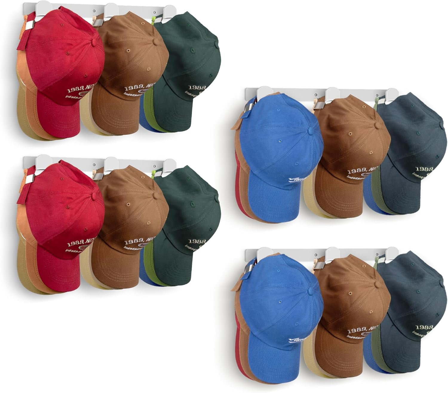 4 Packs Hat Rack for Wall, Hat Organizer for Baseball Caps Holds 36 pcs ...