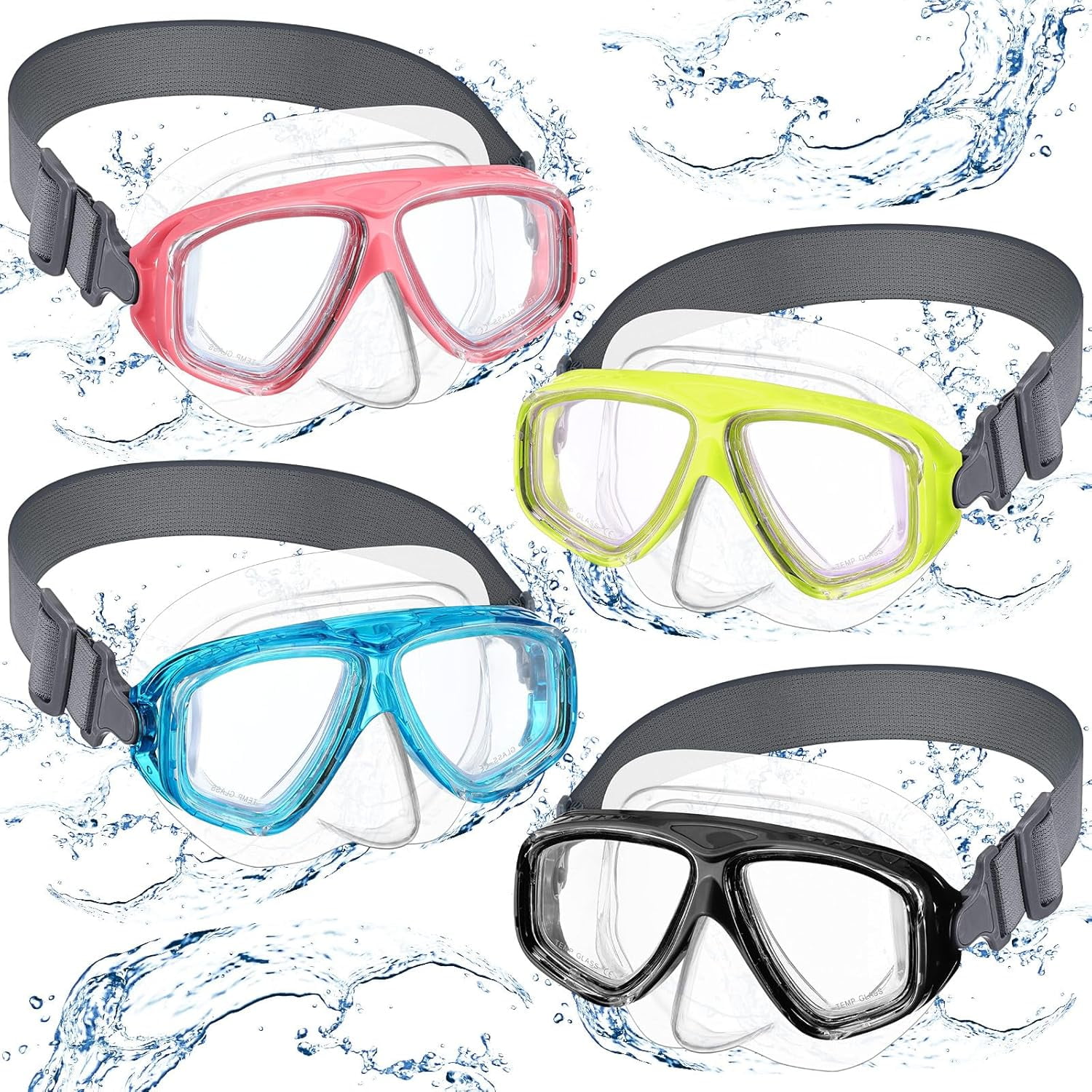 4 Packs Kids Swim Goggles with Nose Cover Diving Mask Elastic Fabric ...