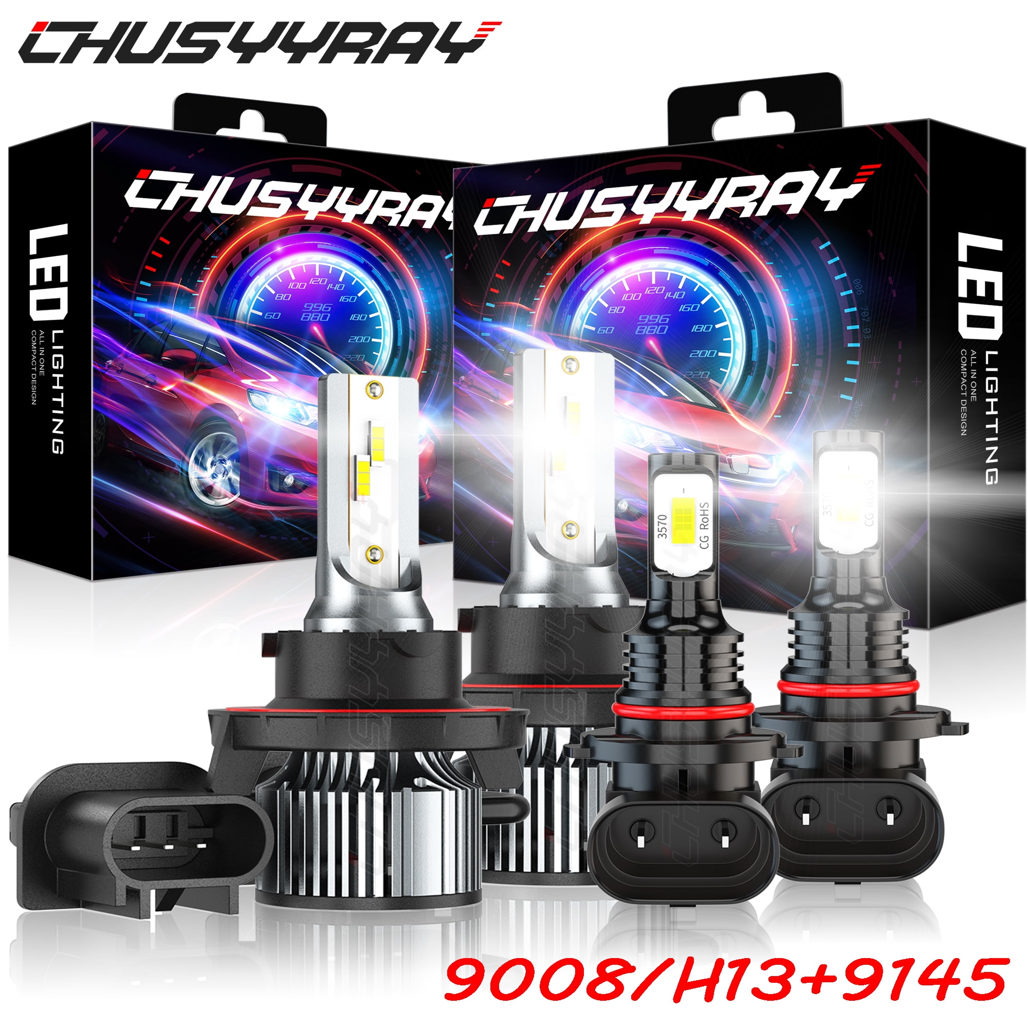 4-Packs LED Headlight Bulbs 9008/H13 Hi/Lo Beam 9145 Fog Light Kit for ...