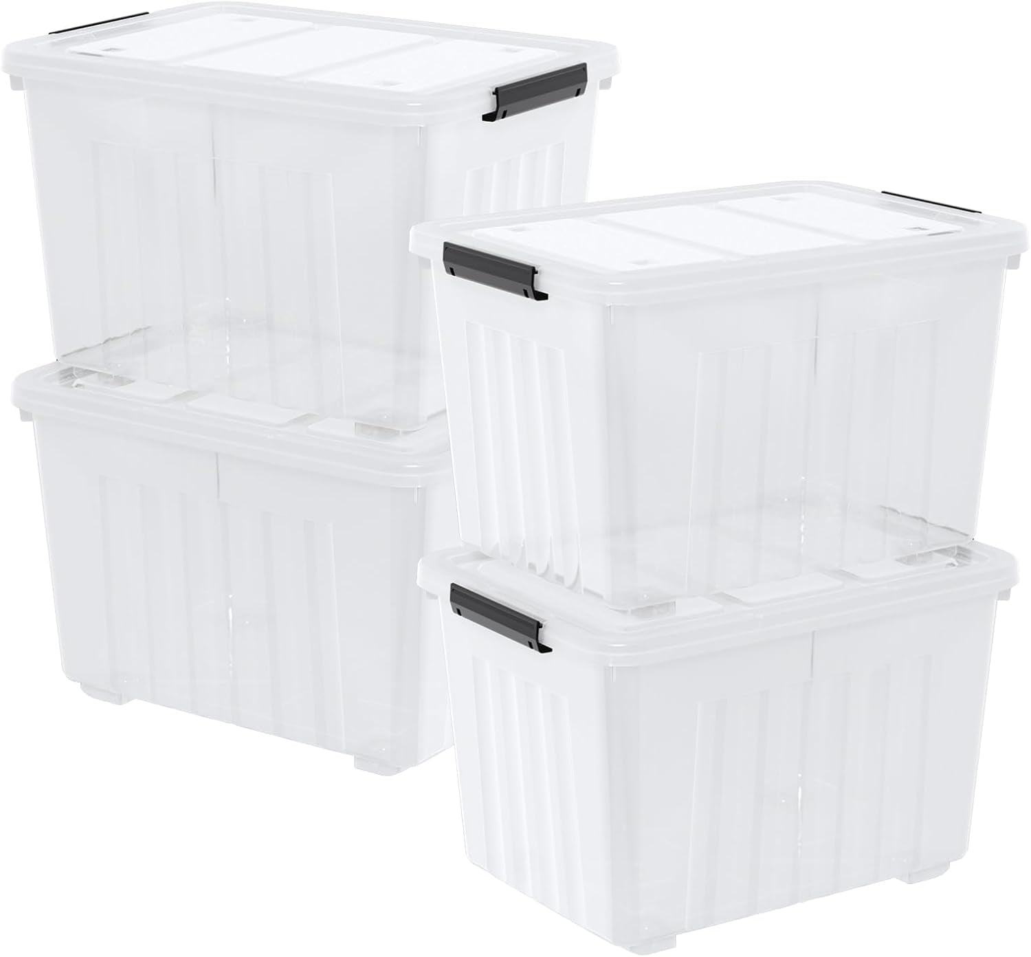 4 Packs Large 70 L Plastic Stackable Storage Bins with Wheels and ...