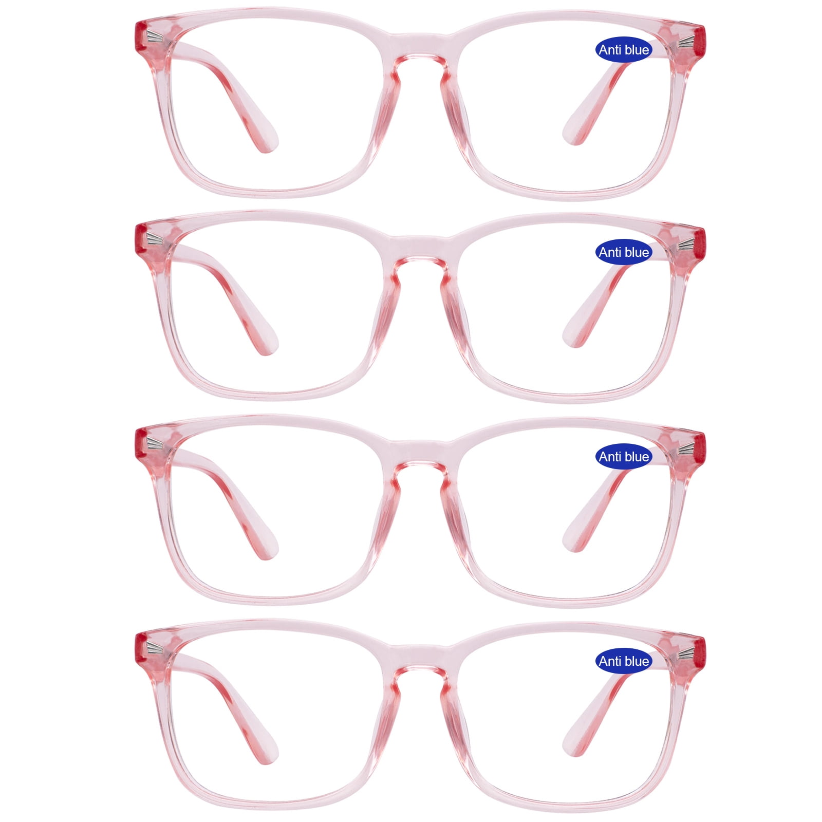 4 Packs Large Pink Reading Glasses 2.0 for Women with Clear Blue Light ...