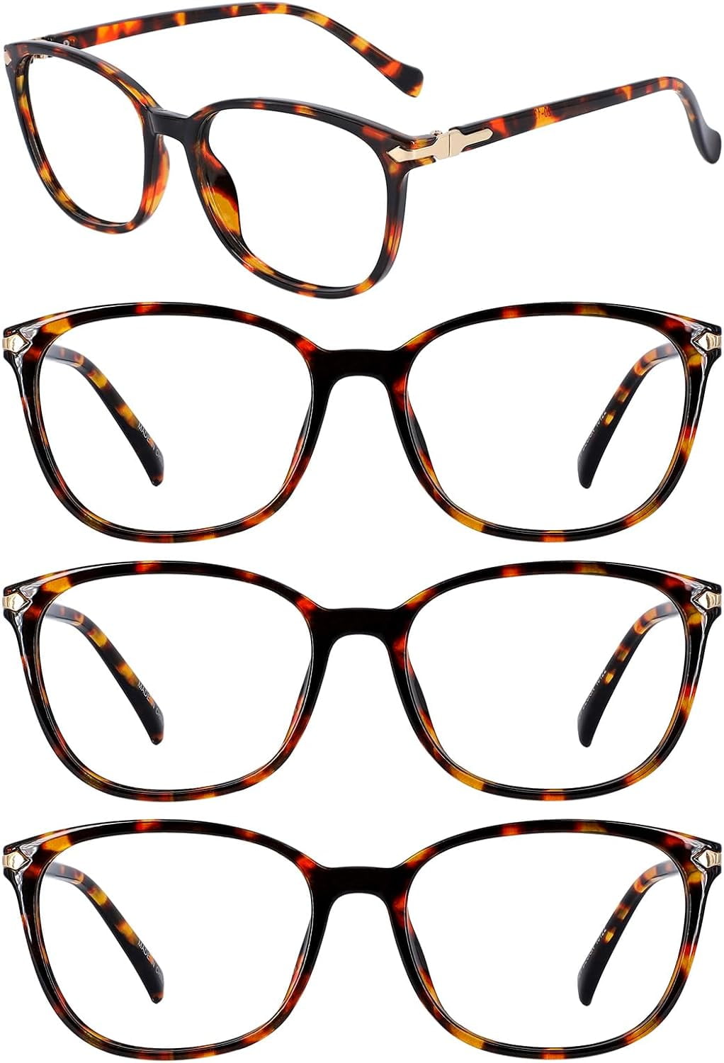 4 Packs Large Reading Glasses 3.0 for Women Blue Light Blocking Readers ...