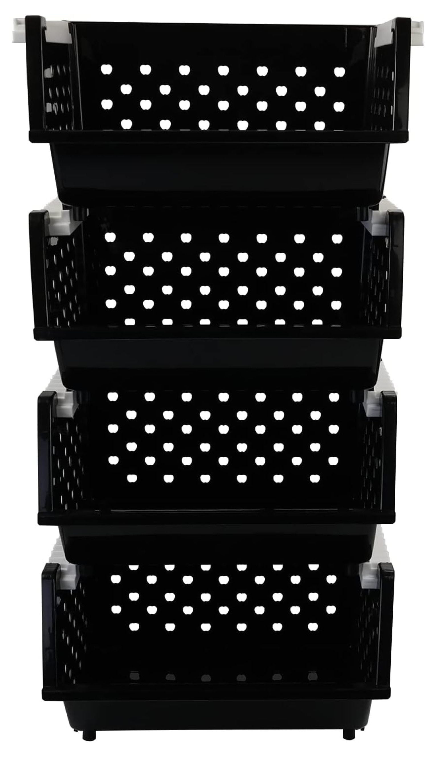 4 Packs Large Stackable Storage Bins, Plastic Stacking Basket, Black ...