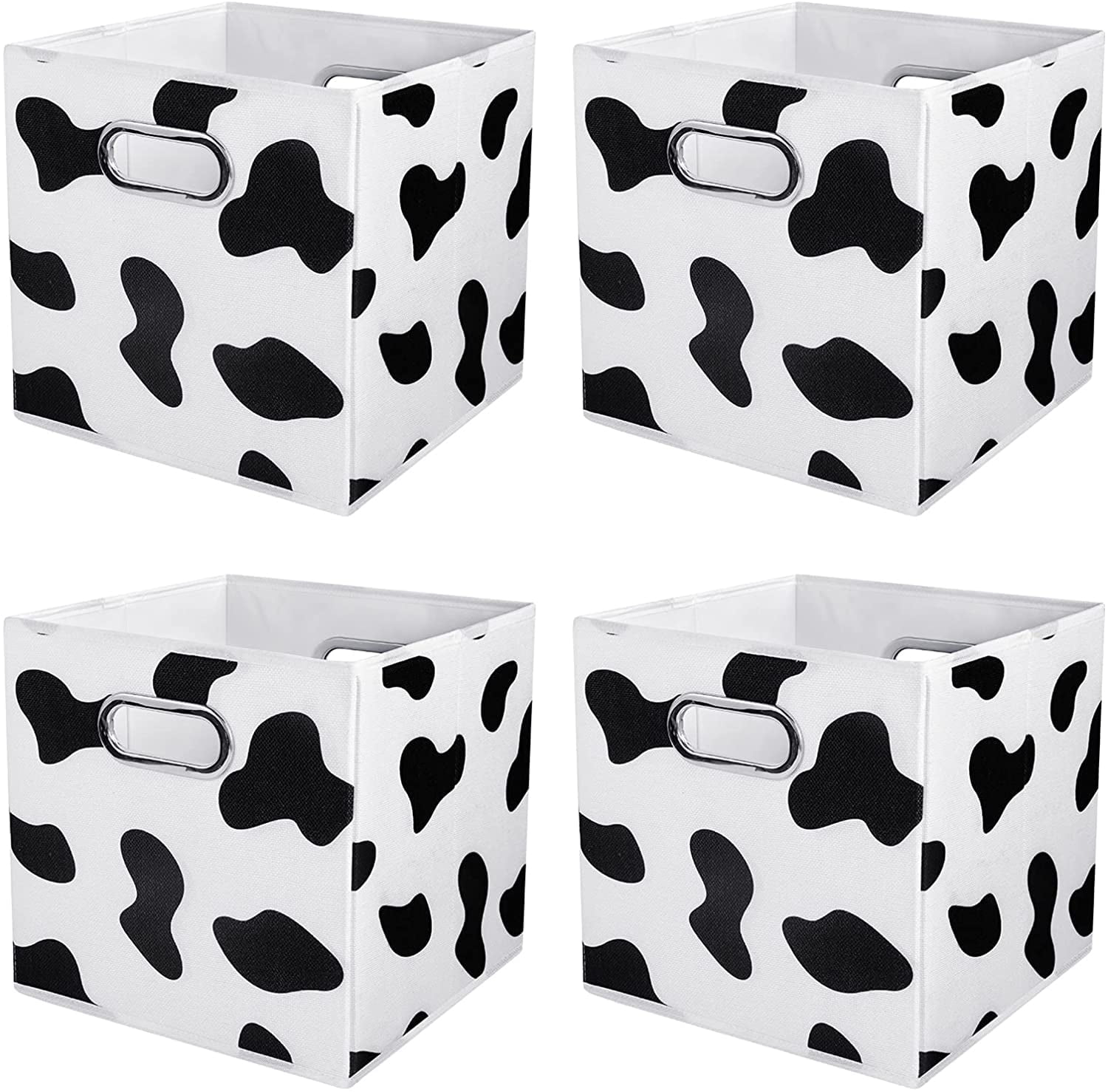 4 Packs Large Storage Bins Cubes Foldable Cow Print Boxes Fabric Cotton ...