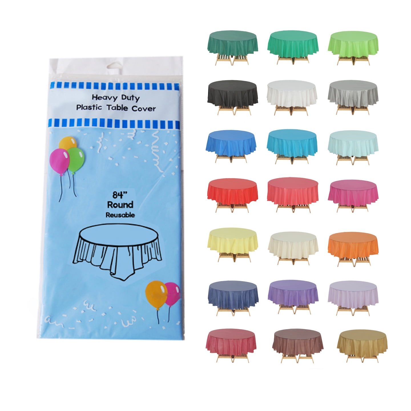 (4 Packs) Light Blue Premium Round Heavy-Duty Plastic Table Covers ...