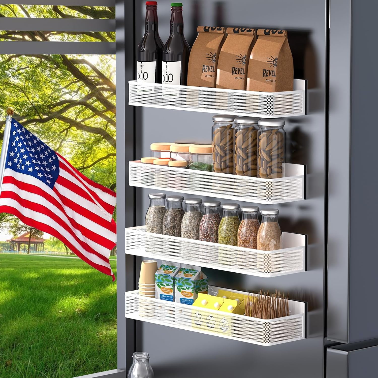 4 Packs of Magnetic Spice Rack for Refrigerator Super Strong Magnetic ...