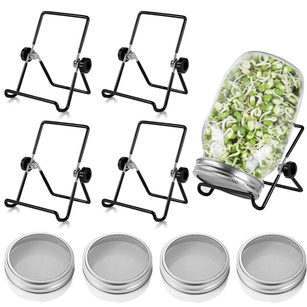 4 Packs Mason Sprouting Jar Lids with 4 Jar Stands, Breathable ...