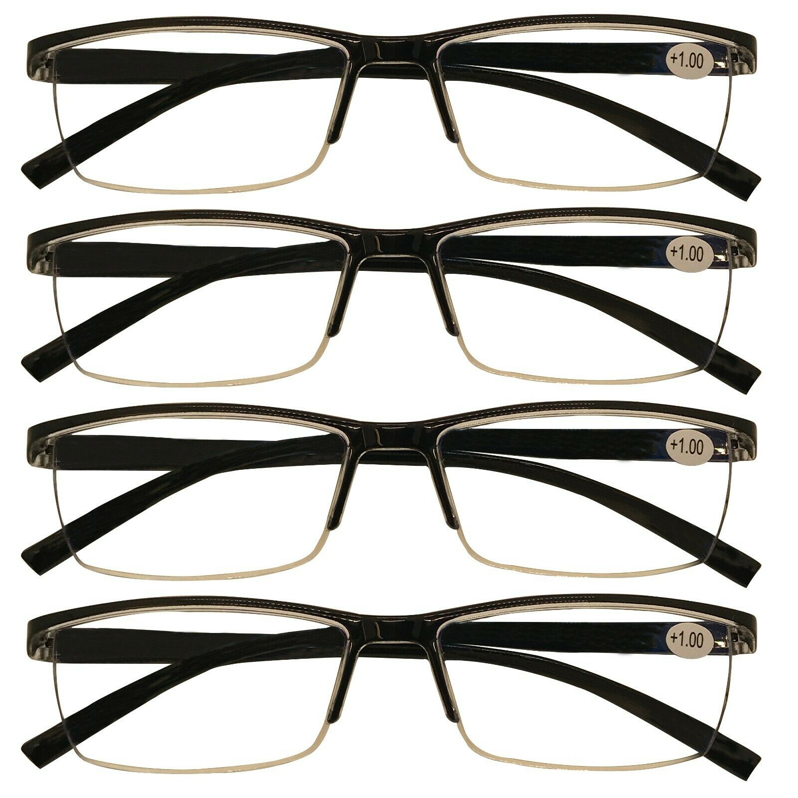 1 Pack Mens Rectangle Metal Frame Reading Glasses Black Spring Hinge ...