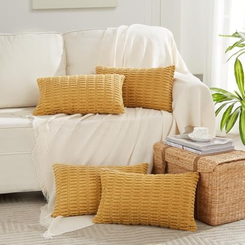 4 Packs Mustard Yellow Decorative Throw Pillow Covers 14x24 Inch for ...