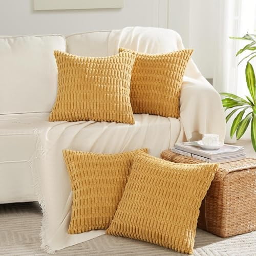 4 Packs Mustard Yellow Decorative Throw Pillow Covers 24x24 Inch for ...