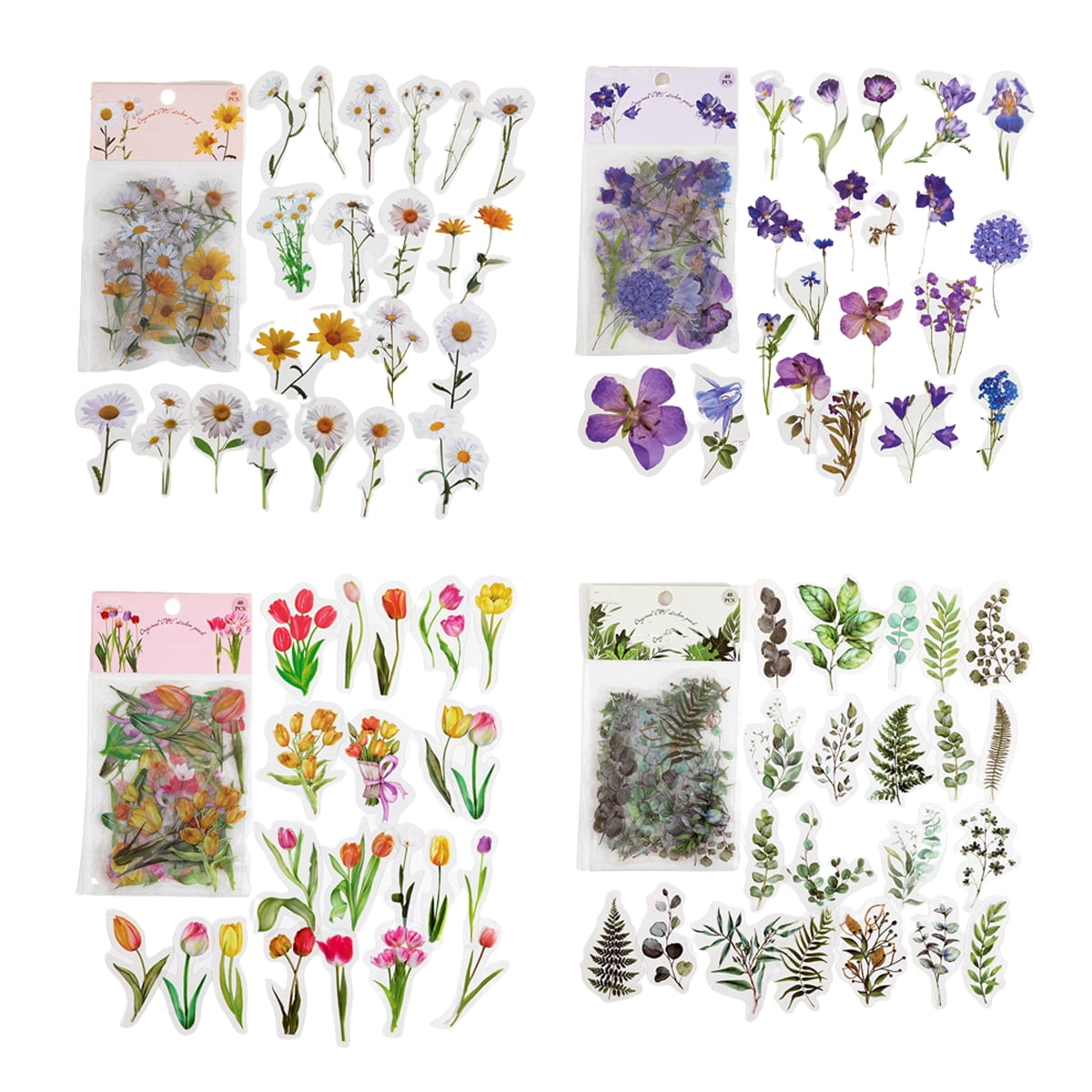 4 Packs Natural plants Stickers Flower Stickers for Scrapbooking Retro ...