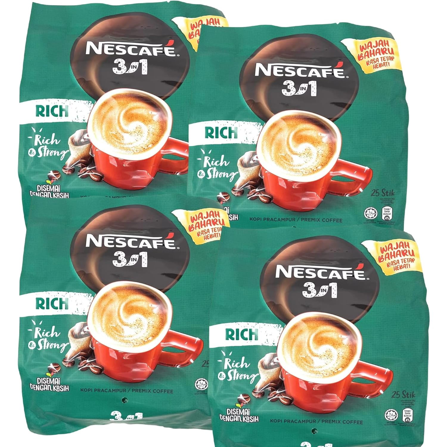 4 Packs Nescafe 3 in 1 Stronger taste than Original Nescafe 3 in 1 Rich ...