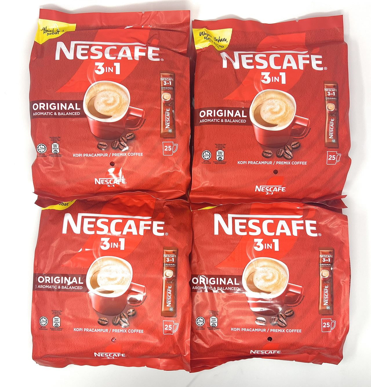 4 Packs Nescafe 3-in-1 ORIGINAL Premix Instant Coffee Single Serve ...