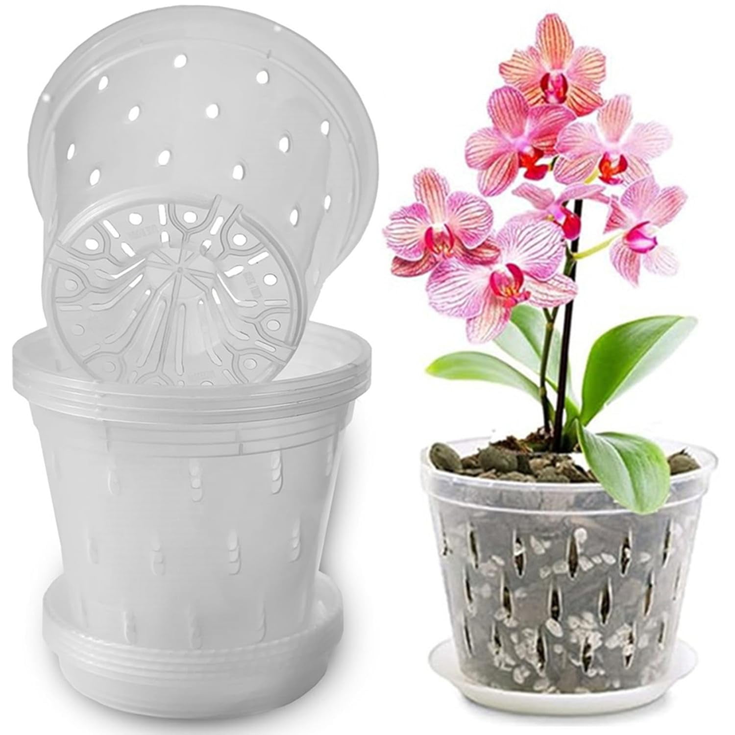 4 Packs Orchid Pots for Repotting,Clear Orchid Pot with Holes and ...