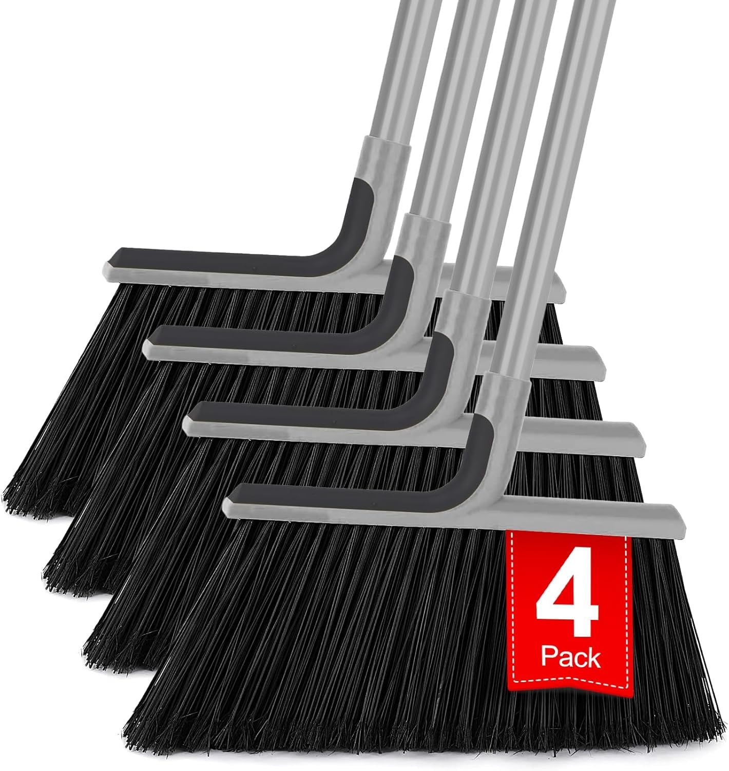 4 Packs Outdoor Broom Heavy Duty with 55" Long Handle, Commercial ...