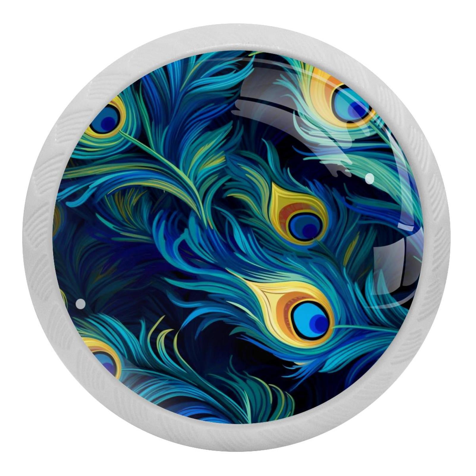 4 Packs Peacock Feather Fluorescence Crystal Glass Cabinet Knobs Drawer ...