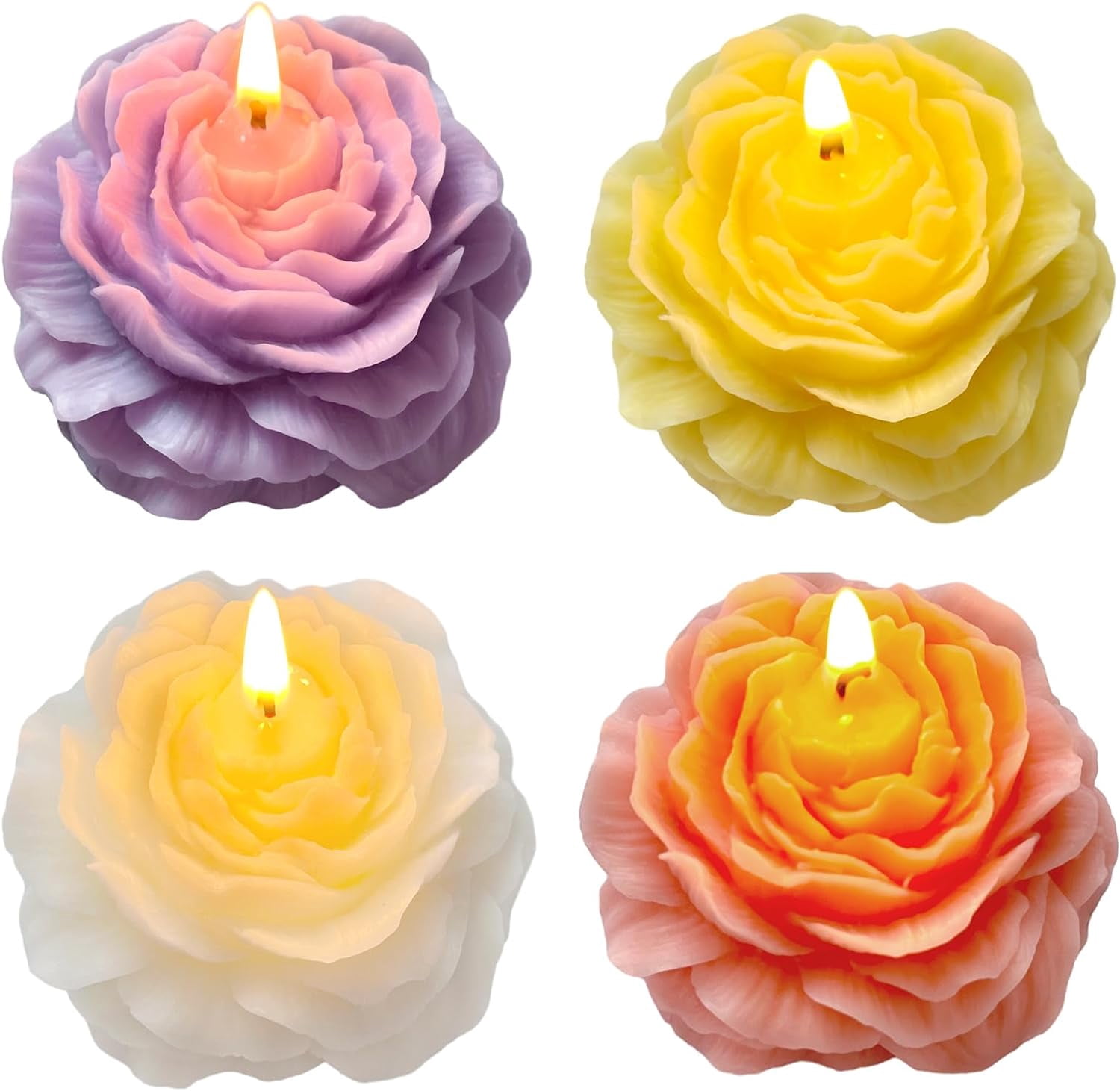 4 Packs Peony Flower Shape Candles for Women - 3 Inch Aromatic Pastel ...